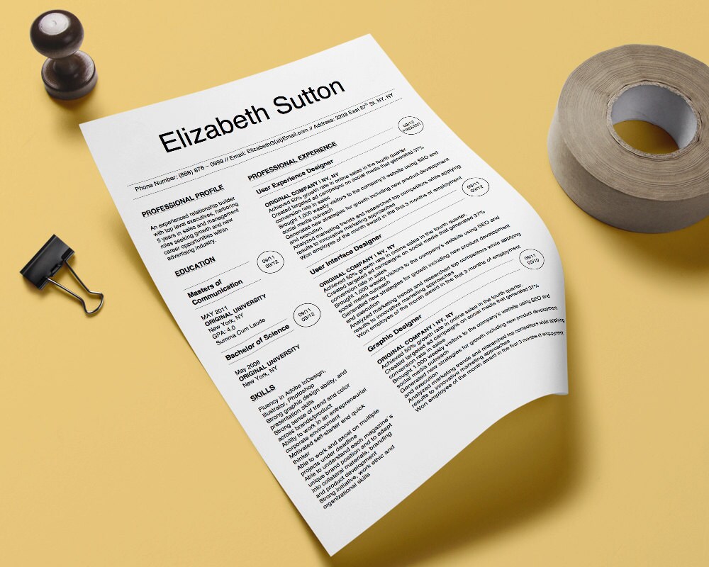 Elizabeth Sutton Professional Clean Resume Template for - Etsy