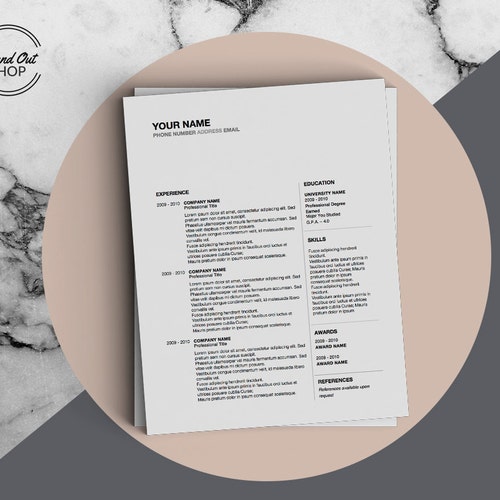 COMPACT 1 Page Resume Template With Photo Cover Letter | Etsy