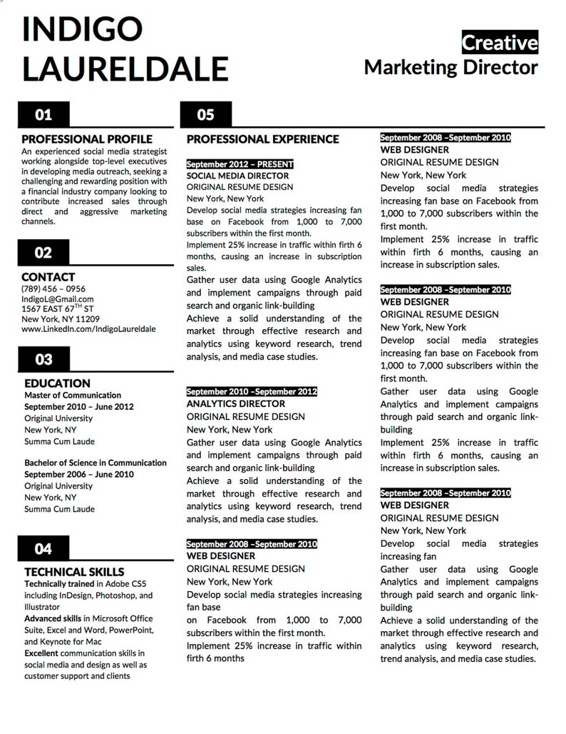 Indigo Lauderdale Resume Template 2-page Microsoft Word Version With ...