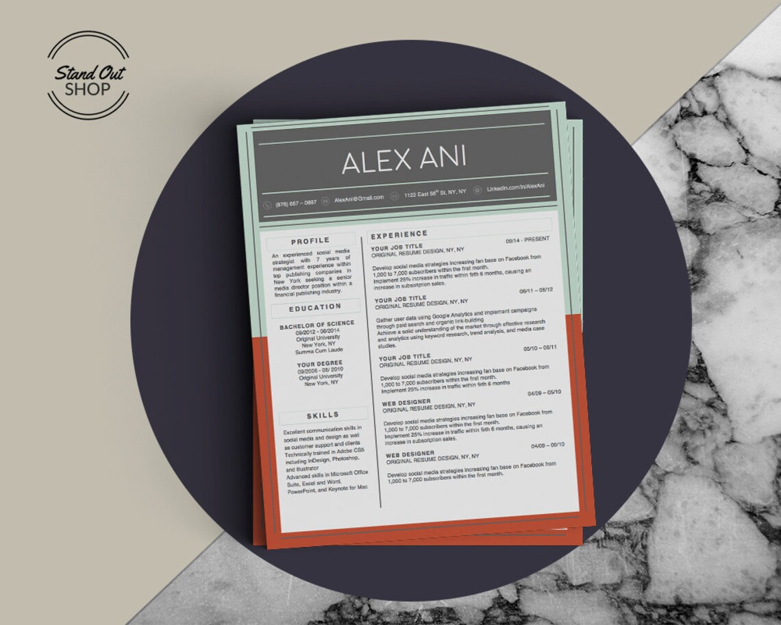 Alex Ani Modern Package - Resume Template + CV, Thank You, and ...