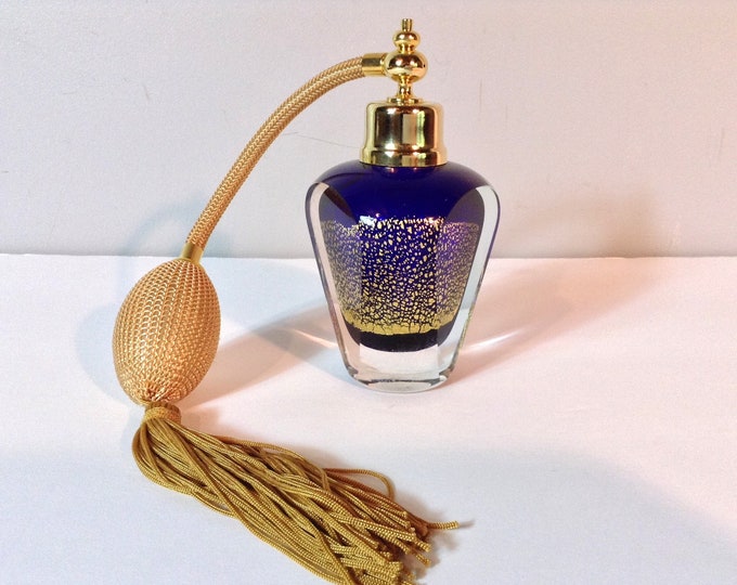 Vintage Cobalt Blue With Speckled Metallic Gold Design Glass Perfume ...