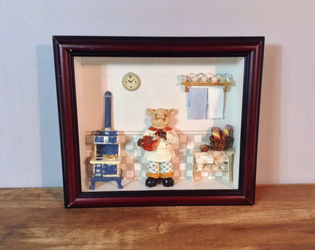 Arister Gifts Shadow Box With Pig Cooking in Kitchen, Kitchen Wall ...