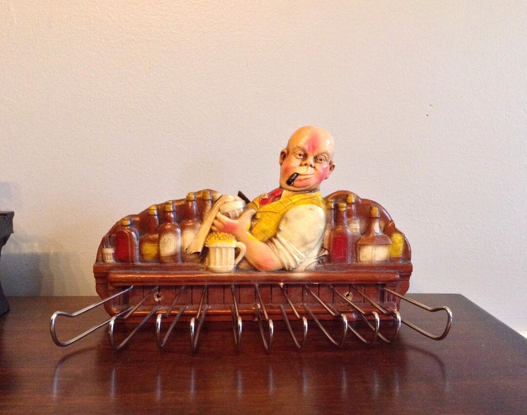 Vintage Tavern Bartender Wall Mount Rack With Hooks, Bar Towel Rack ...
