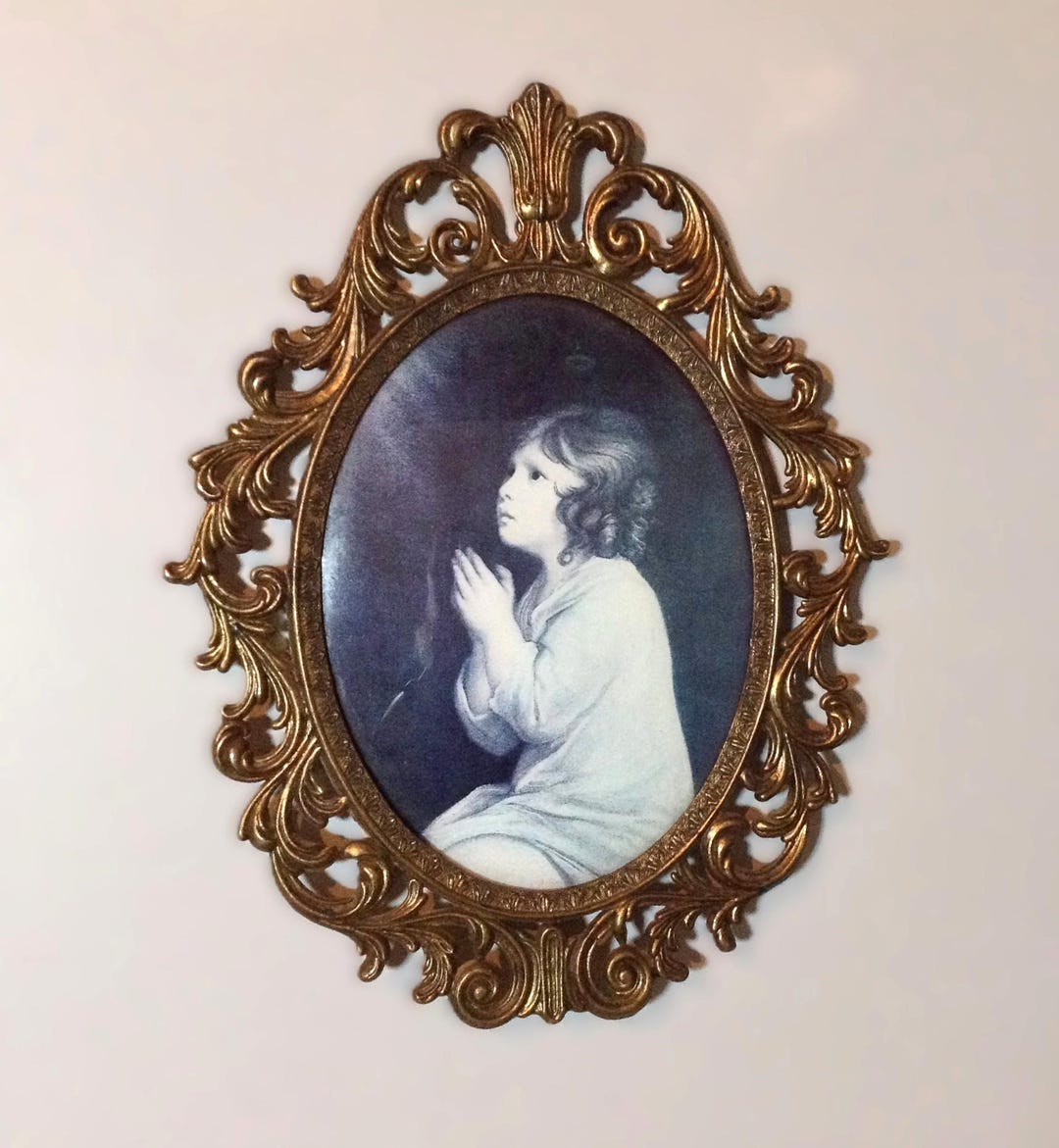 Vintage Picture of Child Praying in Ornate Gold Tone Metal Frame ...