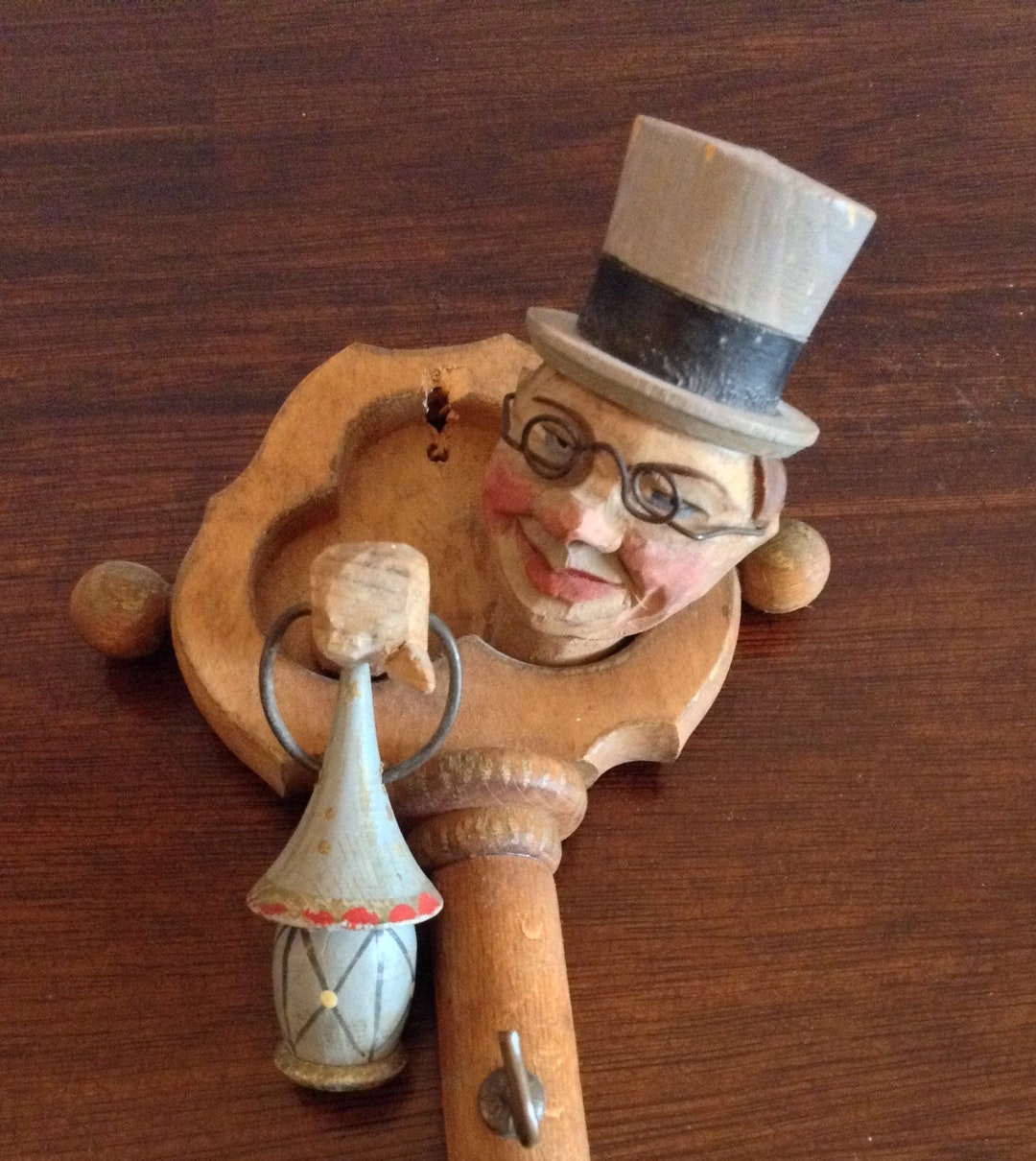 Vintage ANRI Wood Carved Night Watchman Keyholder With ANRI Trademark ...