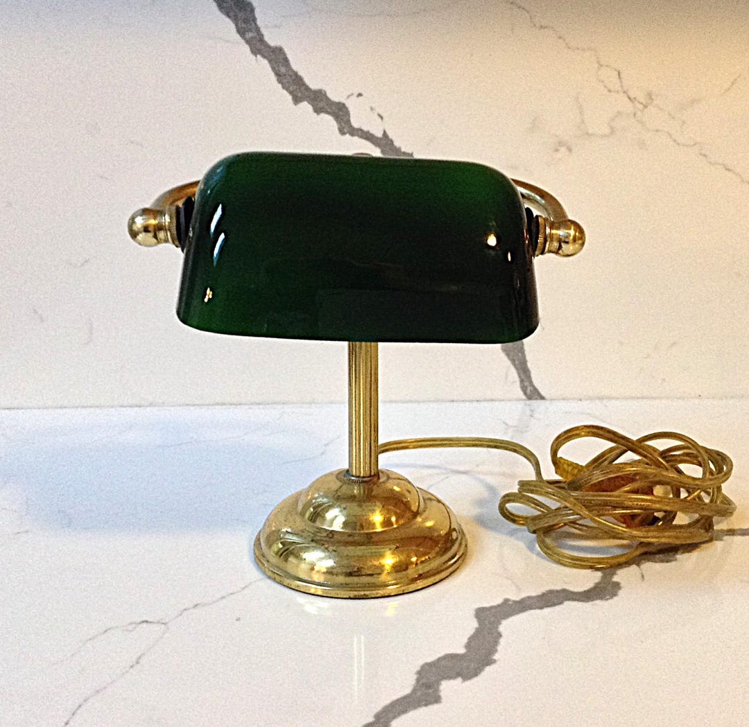 Vintage Mini Brass Bankers Lamp With Green Glass Shade, Mini Desk Lamp ...