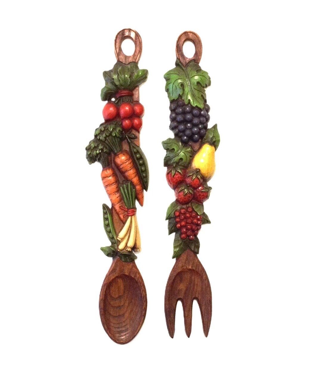 Vintage SYROCO Fruit and Vegetable Fork and Spoon Wall Hanging 1976 - Etsy
