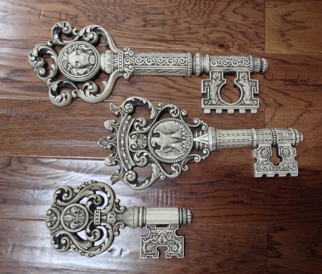 Vintage Handmade Plaster Skeleton Keys Wall Art, 3 Shabby Chic Keys ...