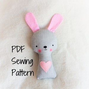 Bunny Rabbit Rattle Soft Toy PDF Sewing Pattern and Tutorial DIY Bunny ...