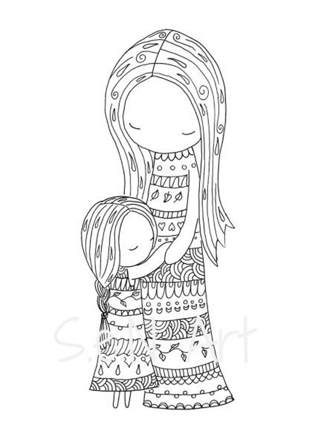 Mother Daughter Art Print: Zentangle Coloring Page (digital Download ...
