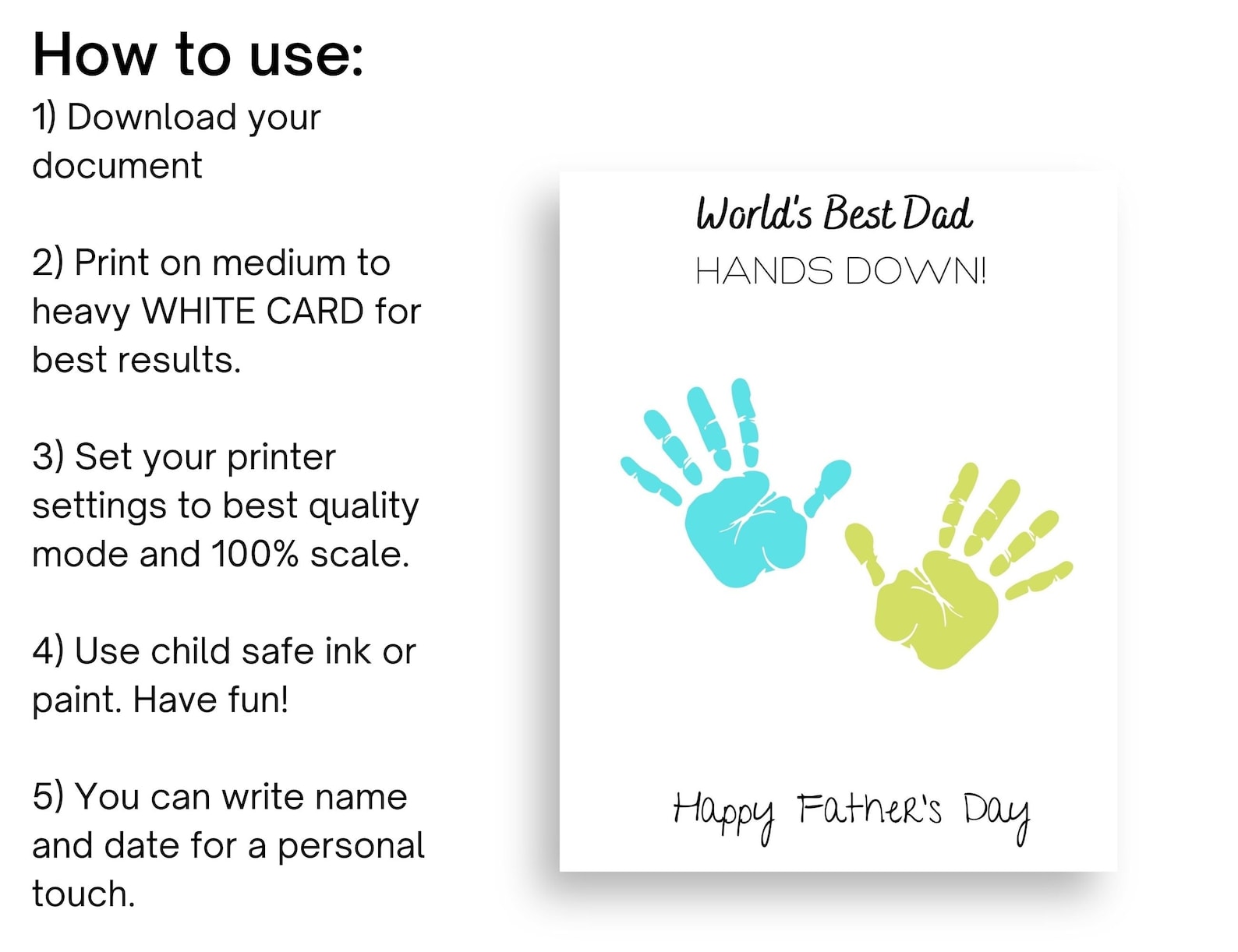 Printable Fathers Day Handprint Art DIY Fathers Day Craft - Etsy
