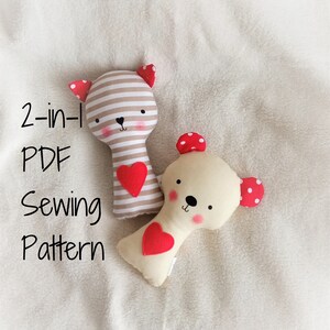 2-in-1 Pattern Bundle Cat and Teddy Bear Rattle Softie PDF Sewing ...