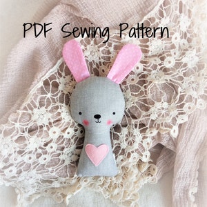 Bunny Rabbit Rattle Soft Toy PDF Sewing Pattern and Tutorial DIY Bunny ...