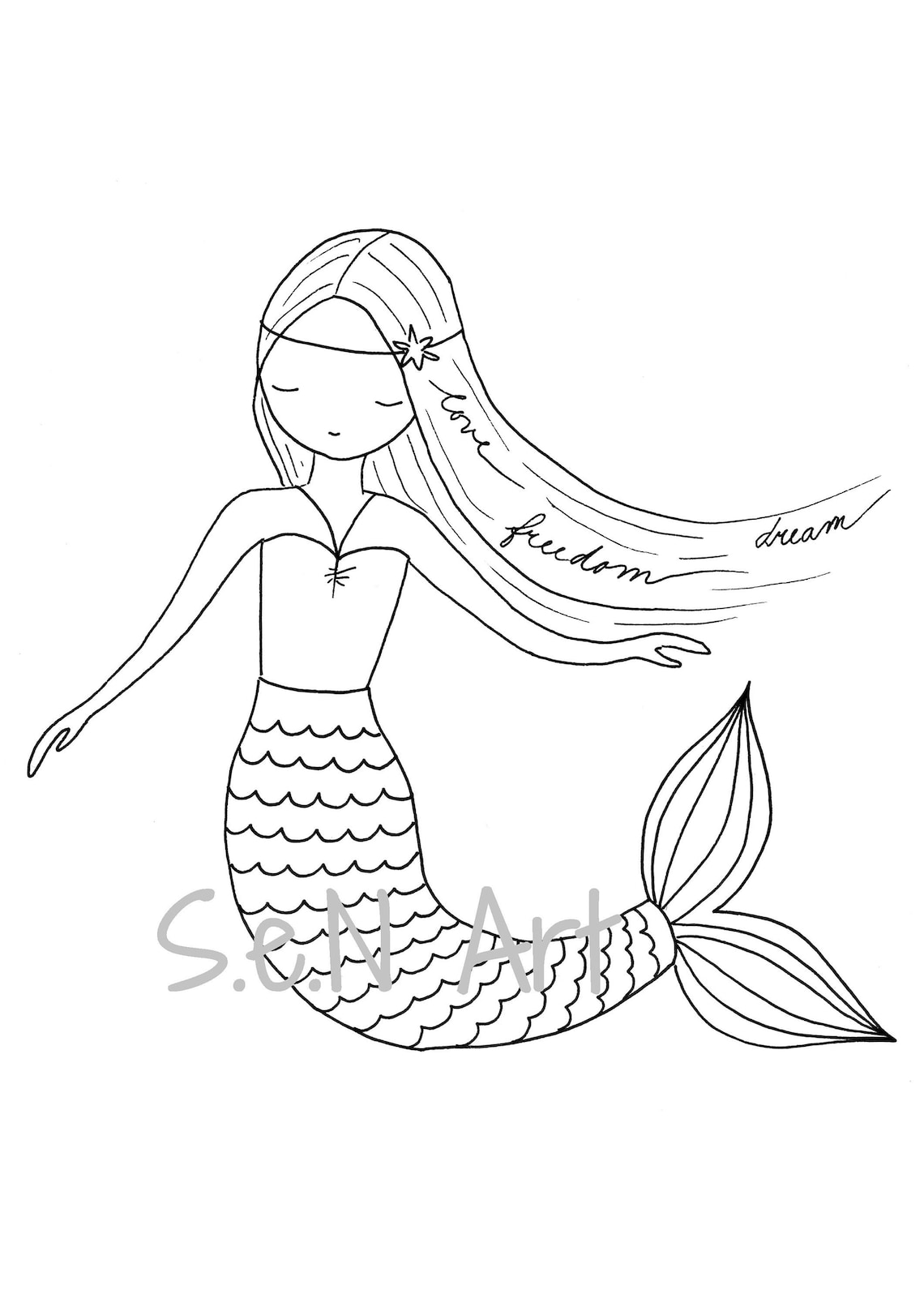 Mermaid Printable Digital Download of Original Drawing Mermaid - Etsy