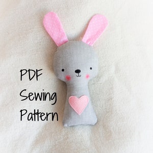 Bunny Rabbit Rattle Soft Toy PDF Sewing Pattern and Tutorial DIY Bunny ...