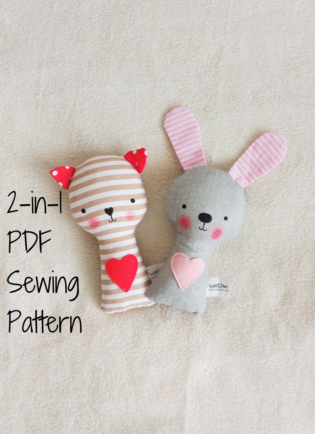 Bunny and Kitty Rattle Sewing Pattern: 2-in-1 Soft Toy (PDF Pattern) - Etsy