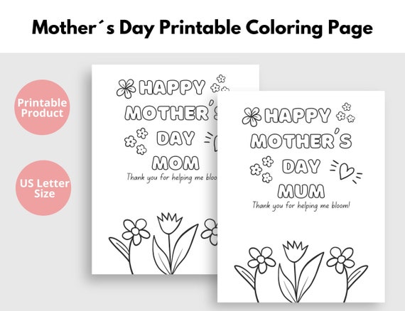 Printable Mothers Day Coloring Happy Mothers Day Coloring | Etsy