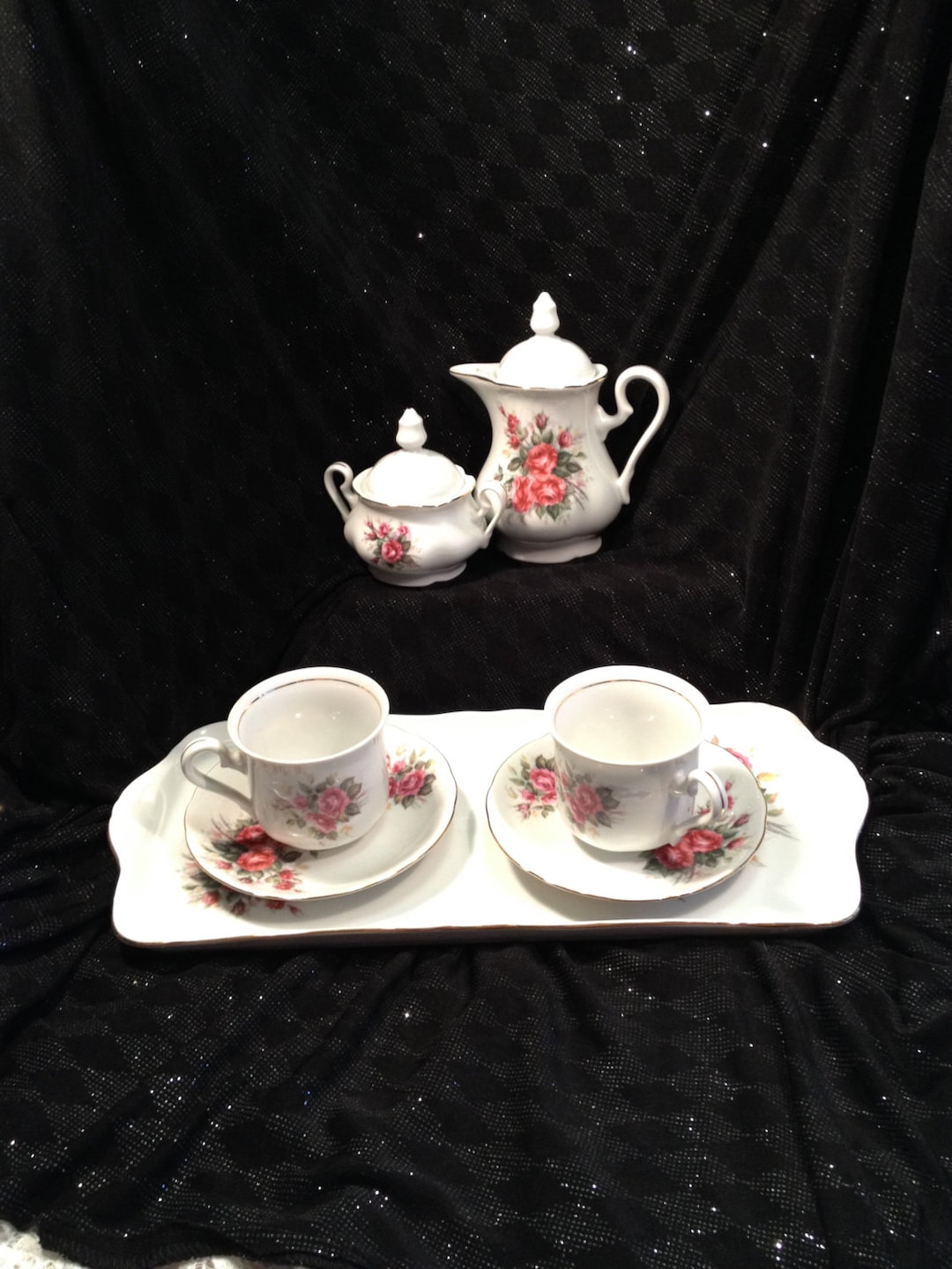 Leander 1946 Roses Design 7 Piece Tea Set With Tray, Gold Trim ...