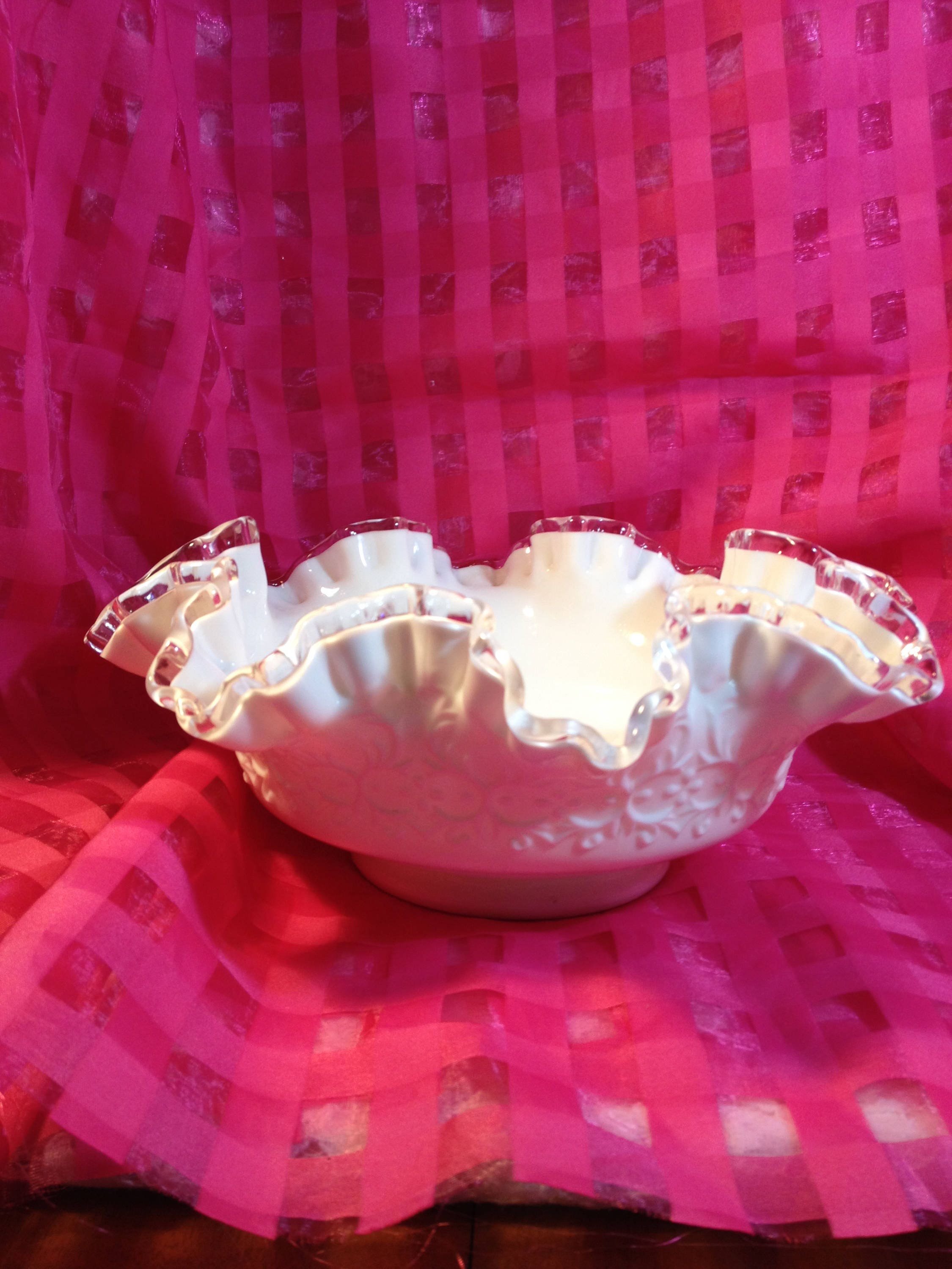 Fenton Spanish Lace Ruffled Silver Crest Fruit Bowl Fenton | Etsy