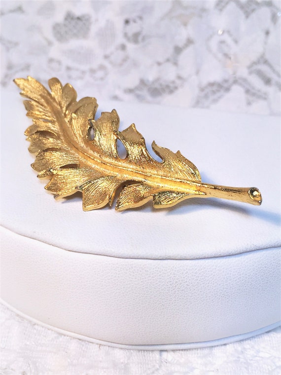 Mid Century Wind Blown Brushed Gold Tone Leaf Brooch,… - Gem
