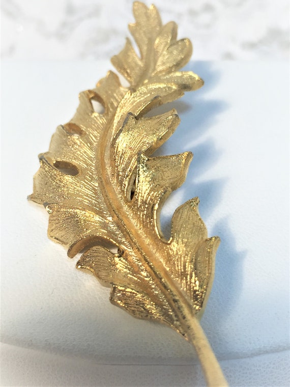 Mid Century Wind Blown Brushed Gold Tone Leaf Brooch,… - Gem