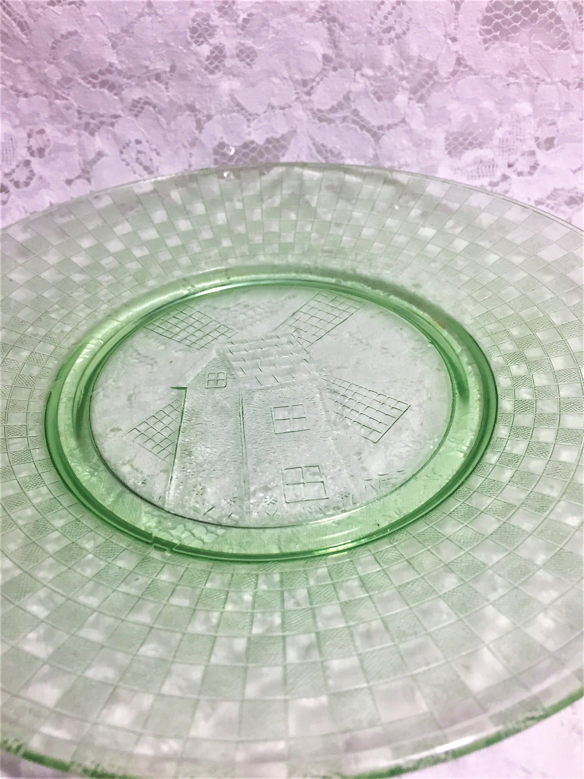 Set of 4 Hazel Atlas Depression Glass Green Windmill | Etsy