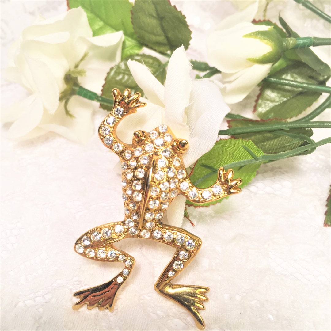 A Princely Frog in Gold Tone With Pave Set Aurora Borealis Rhinestones ...
