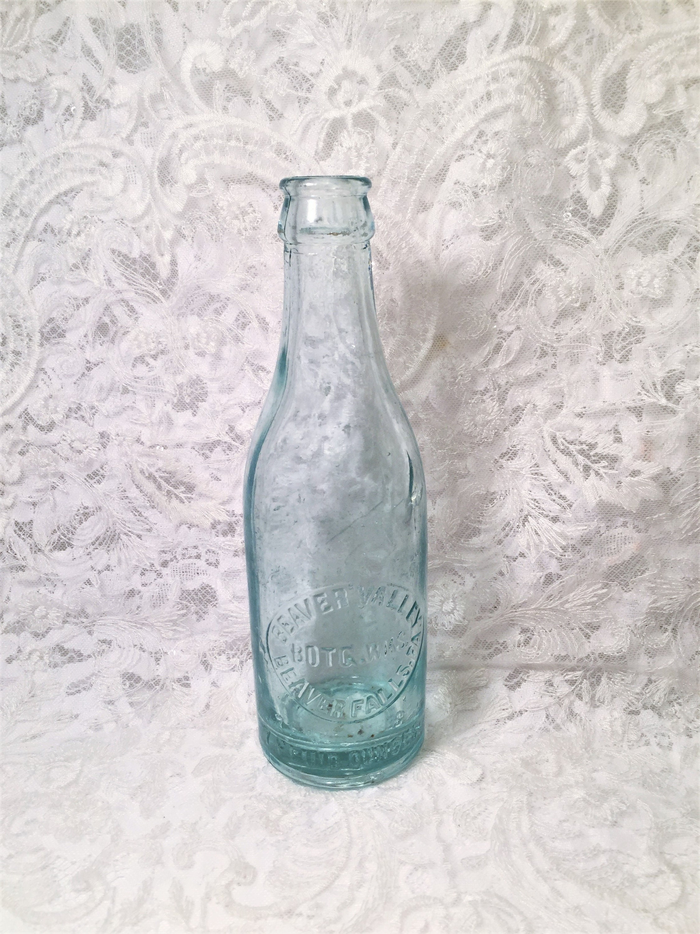 Collectible Glass Collectibles Aqua Glass Bottle with a Beaver on ...