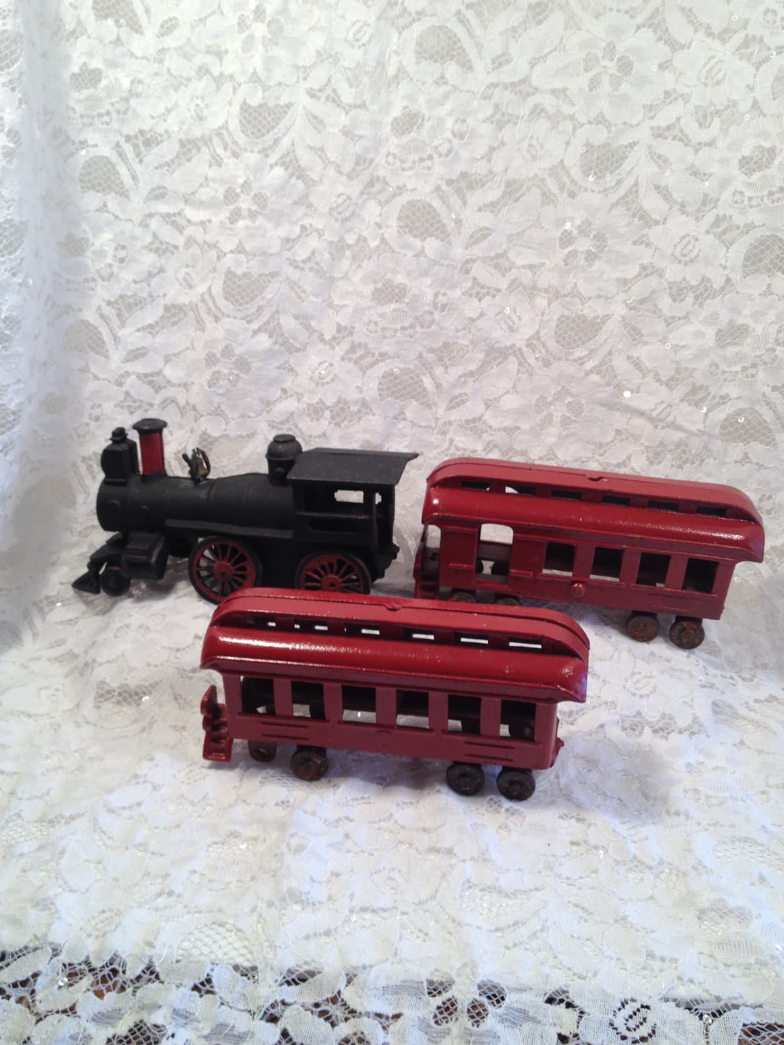 Antique Wilkin's Cast Iron Floor Toy Locomotive and 2 Cars, 1800's ...