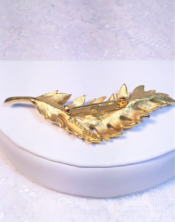 Mid Century Wind Blown Brushed Gold Tone Leaf Brooch,… - Gem