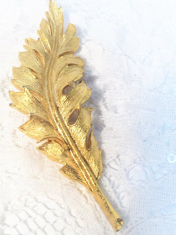 Mid Century Wind Blown Brushed Gold Tone Leaf Brooch,… - Gem