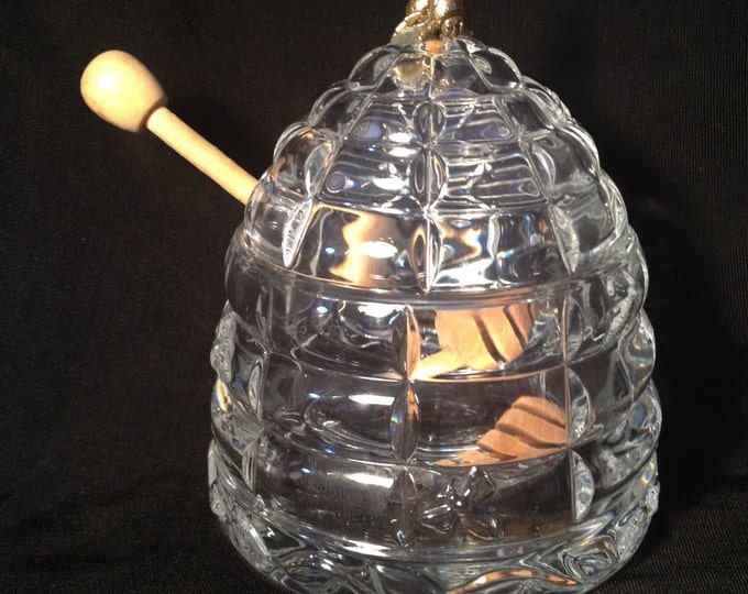 Gorham Fine Crystal Bee Hive Honey Pot/jar With Wood Dipper and Brass ...