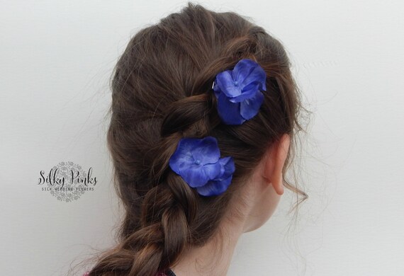 Blue Hair Clips Hair Accessories Wedding Hair Flowers Festival Hair Decorations Dark Blue Hair Clasps Hydrangea Hair Clips Etsy UK