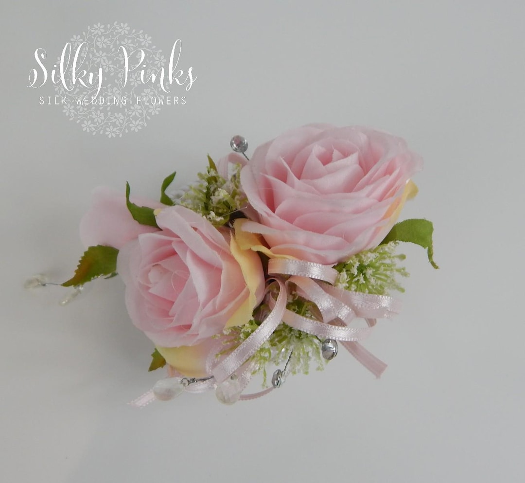 Pink Rose Wrist Corsage, Silk Wedding Flower Accessories, Pink Corsage ...