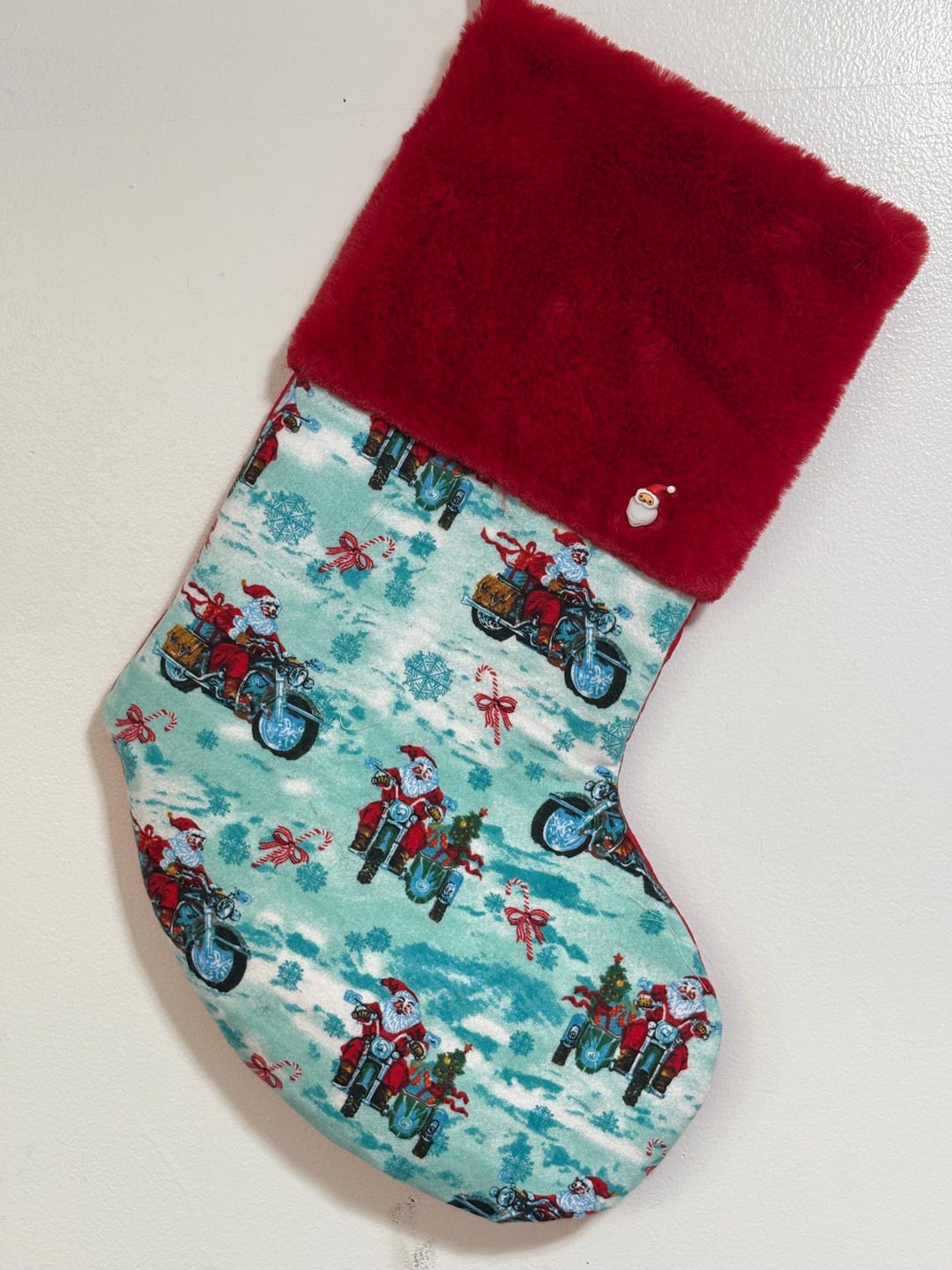 Motorcycle Santa Claus Harley Santa Bike Handmade Christmas Stocking ...