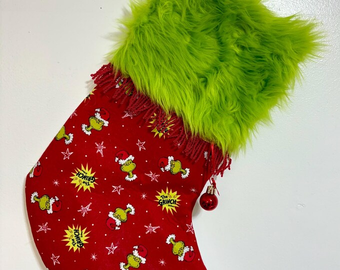 Dr Seuss the Grinch Fuzzy Green Christmas Stocking Big and Handmade - Etsy