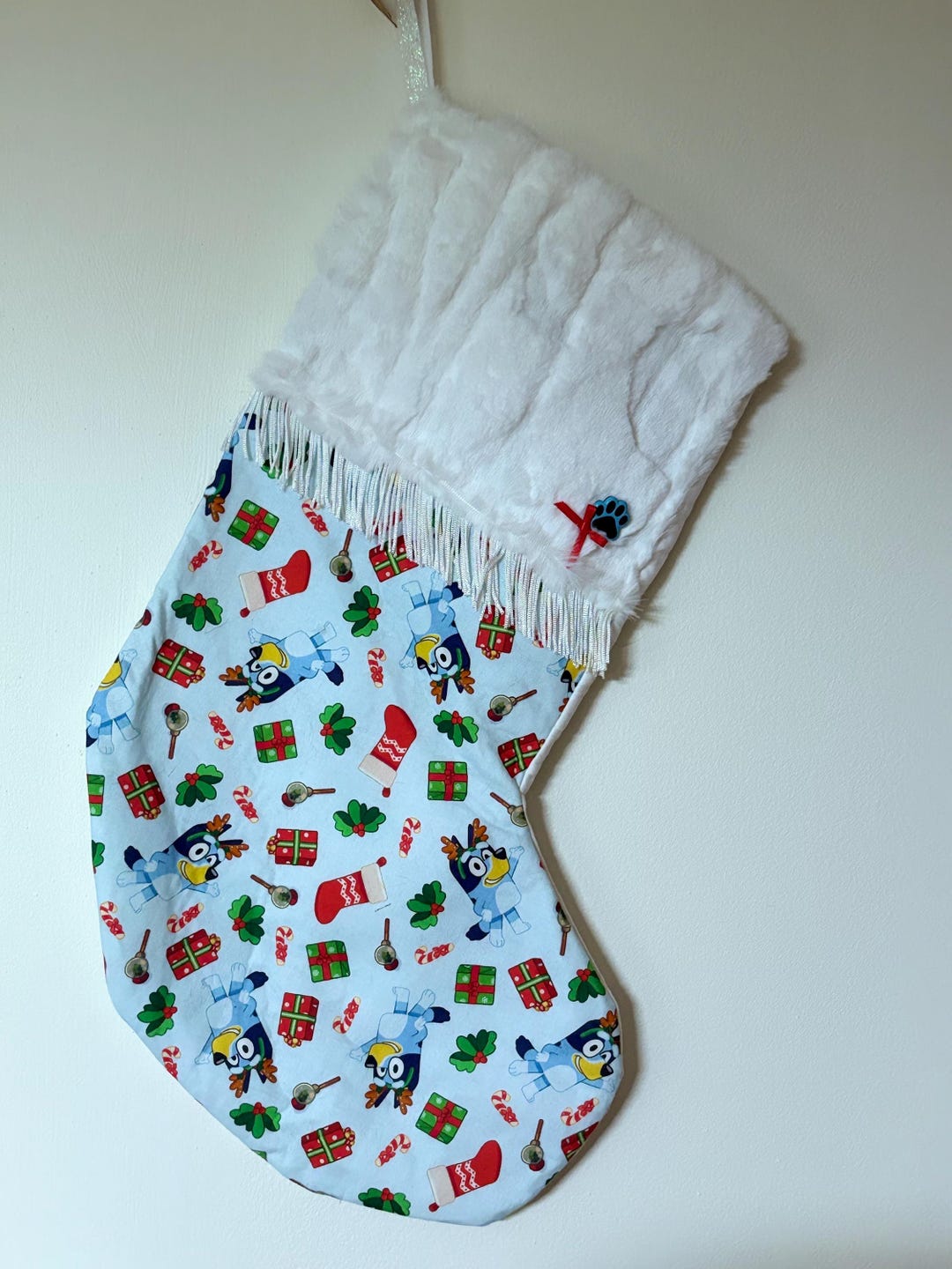 Handmade Bluey Christmas Stocking: Quilted Design, Fur Trim - Etsy