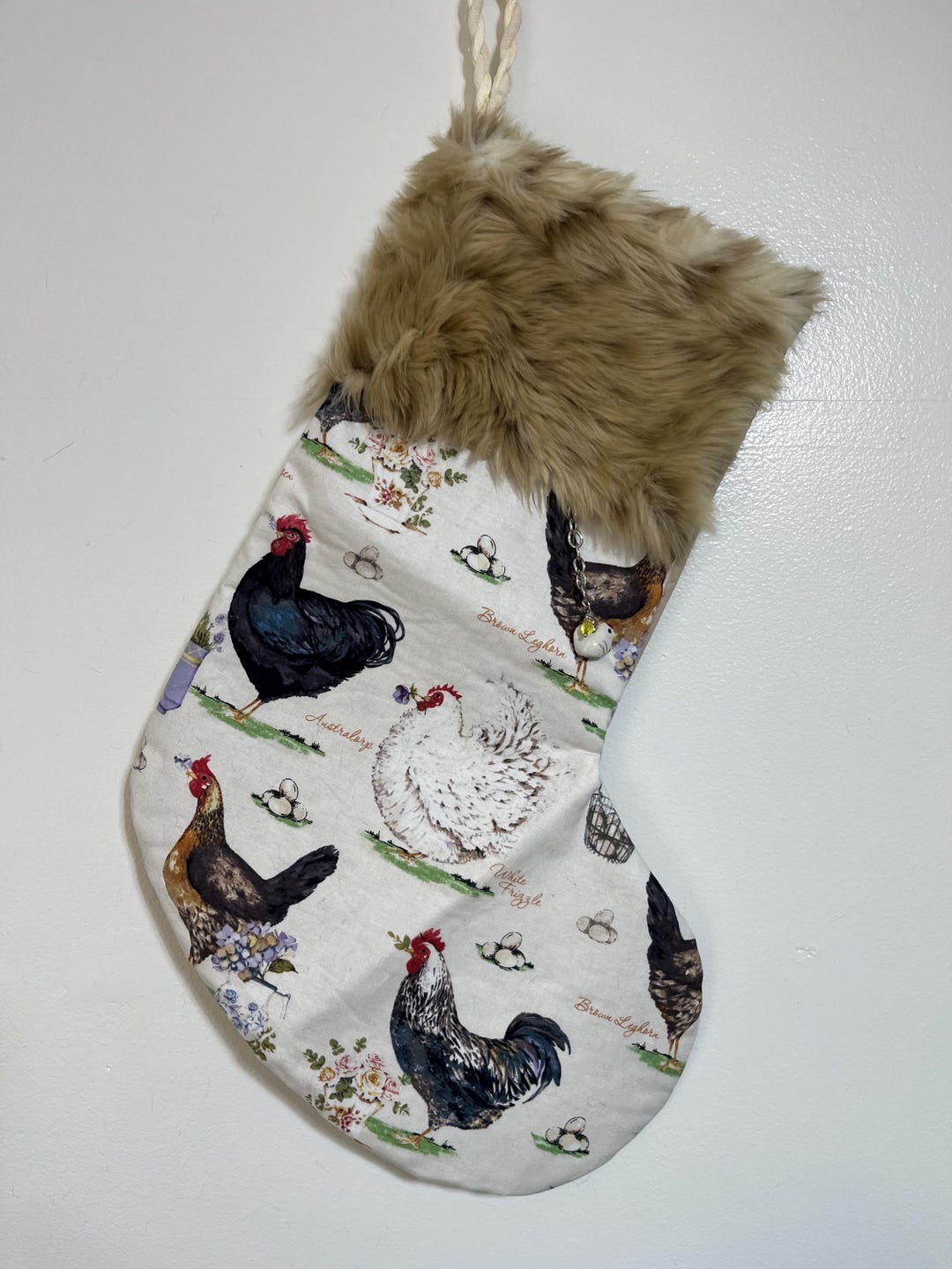 Happy Chickens Hens Roosters Large Decorated Christmas Stocking Large ...
