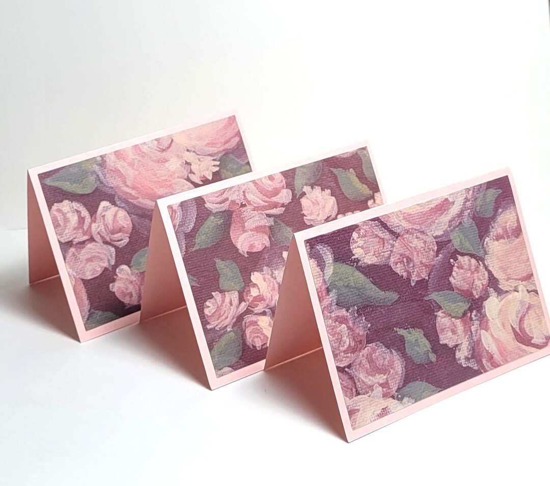Pink Floral Note Cards - Pink Rose Notecards - Pink Rose Note Cards ...