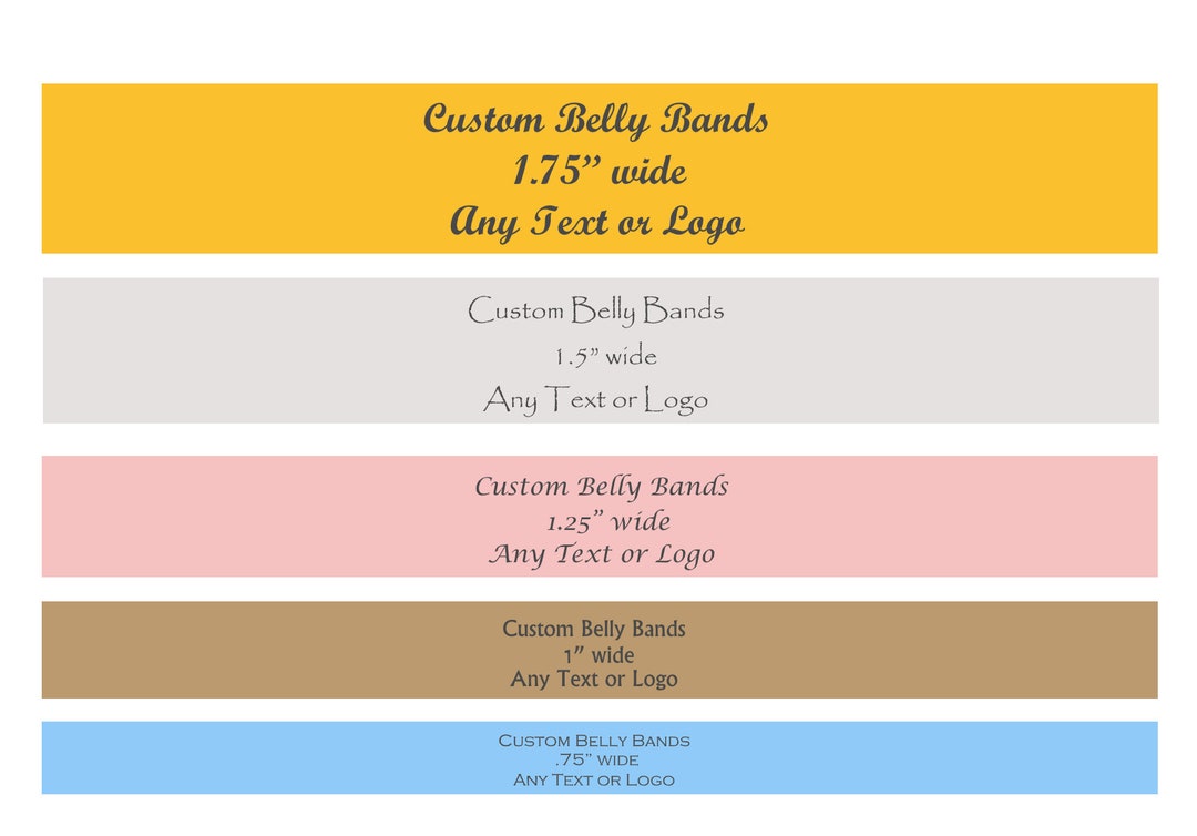 Belly Bands - 50 Count - Choice of Color, Font, Logo, Size - Custom ...
