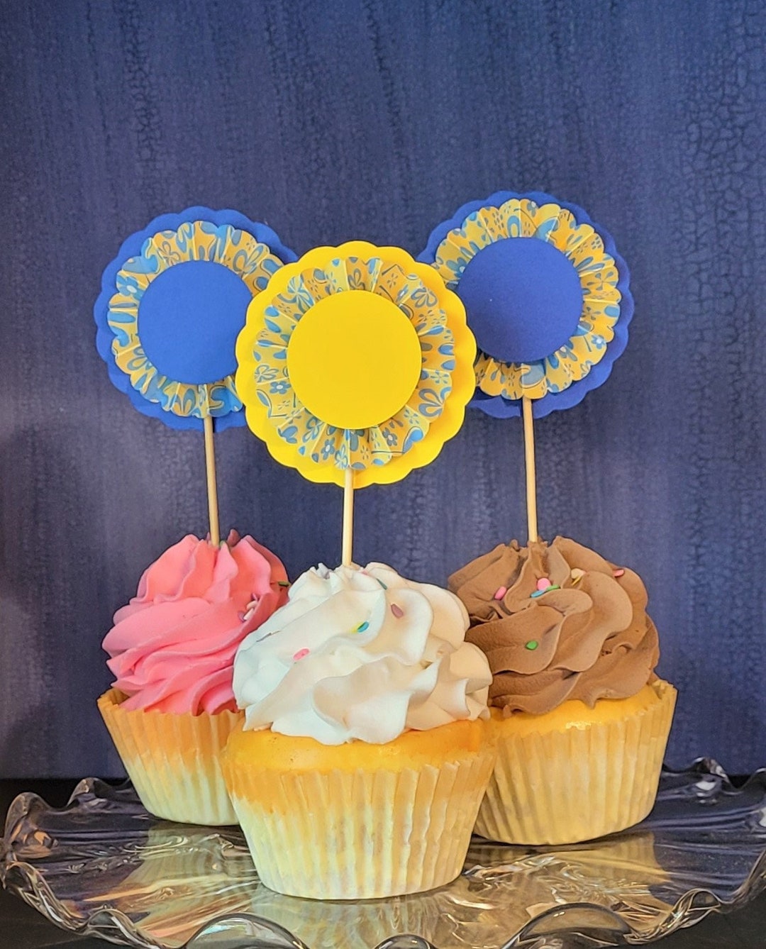 Blue and Yellow Cupcake Toppers - Blue Cupcake Toppers - Yellow Cupcake ...
