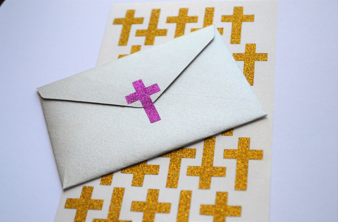 Glitter Cross Stickers Any Color Glitter Cross Envelope - Etsy