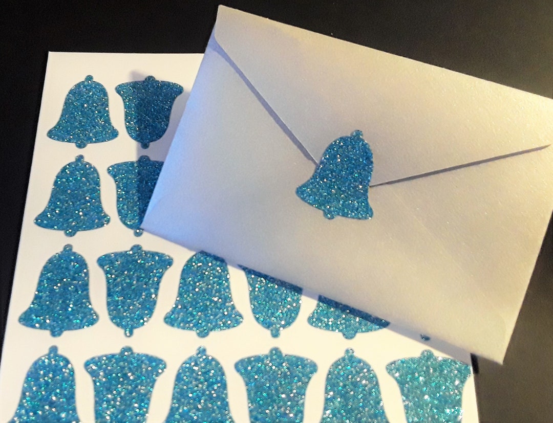 Glitter Bell Stickers Any Color - Christmas Envelope Seals - Wedding ...