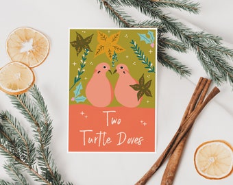 Two Turtle Doves - Christmas Card - Etsy