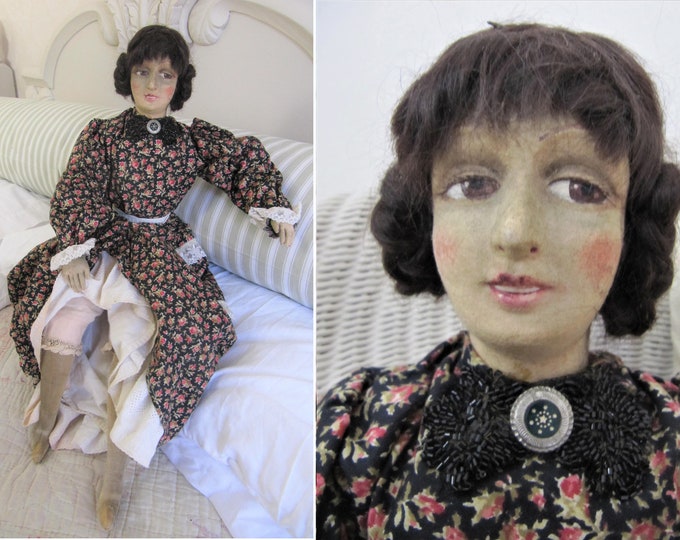 Antique Boudoir Doll~lenci-style Moulded Felt Face~such a Characterful Girl~24" High~sweetly ...