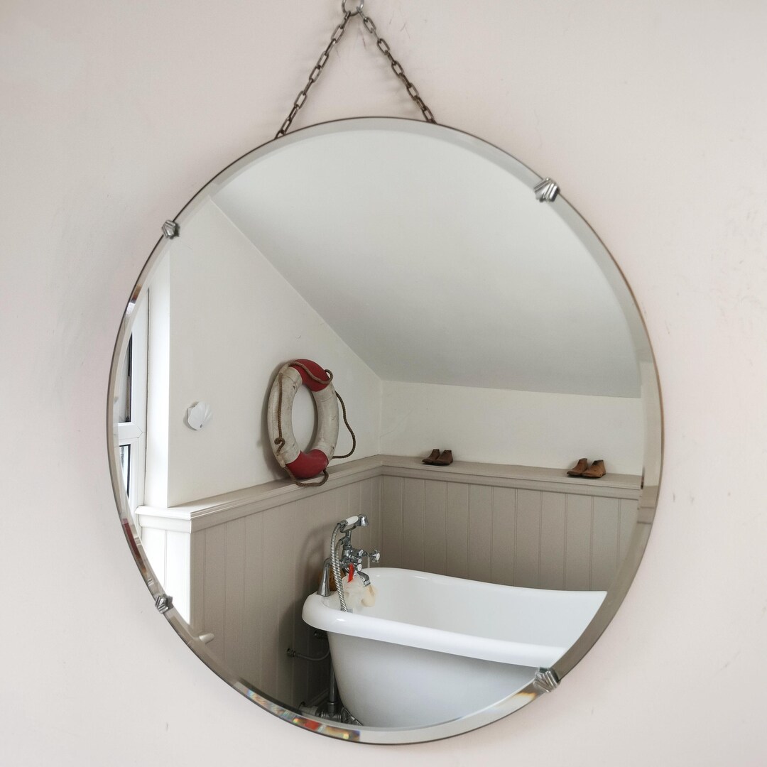 20" Vintage Round Bevel Edged MIRROR in Lovely Original Condition ...