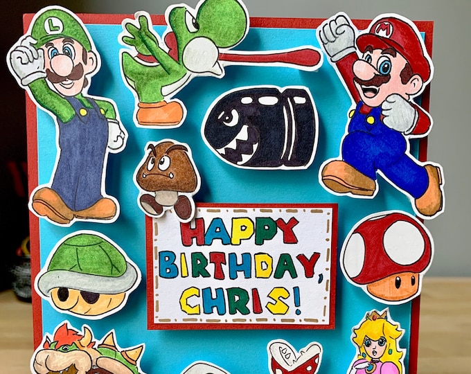 Super Mario Birthday Card, Personalized Super Mario Card, Super Mario ...