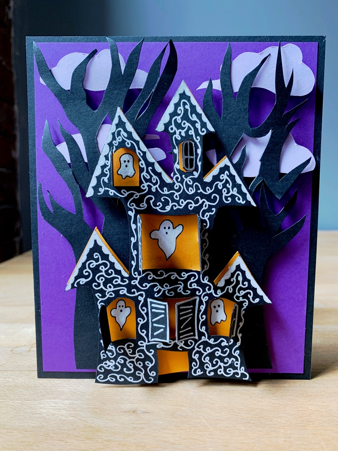Haunted House Halloween Card - Etsy