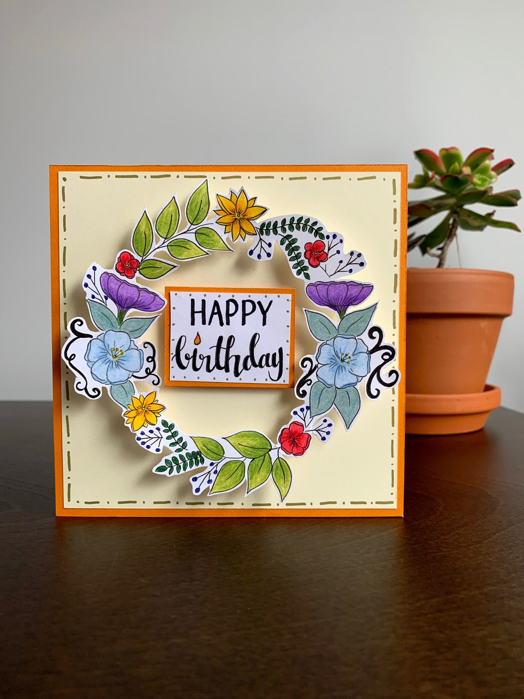 Spring Happy Birthday Card, Spring Wreath Mother's Day Card - Etsy