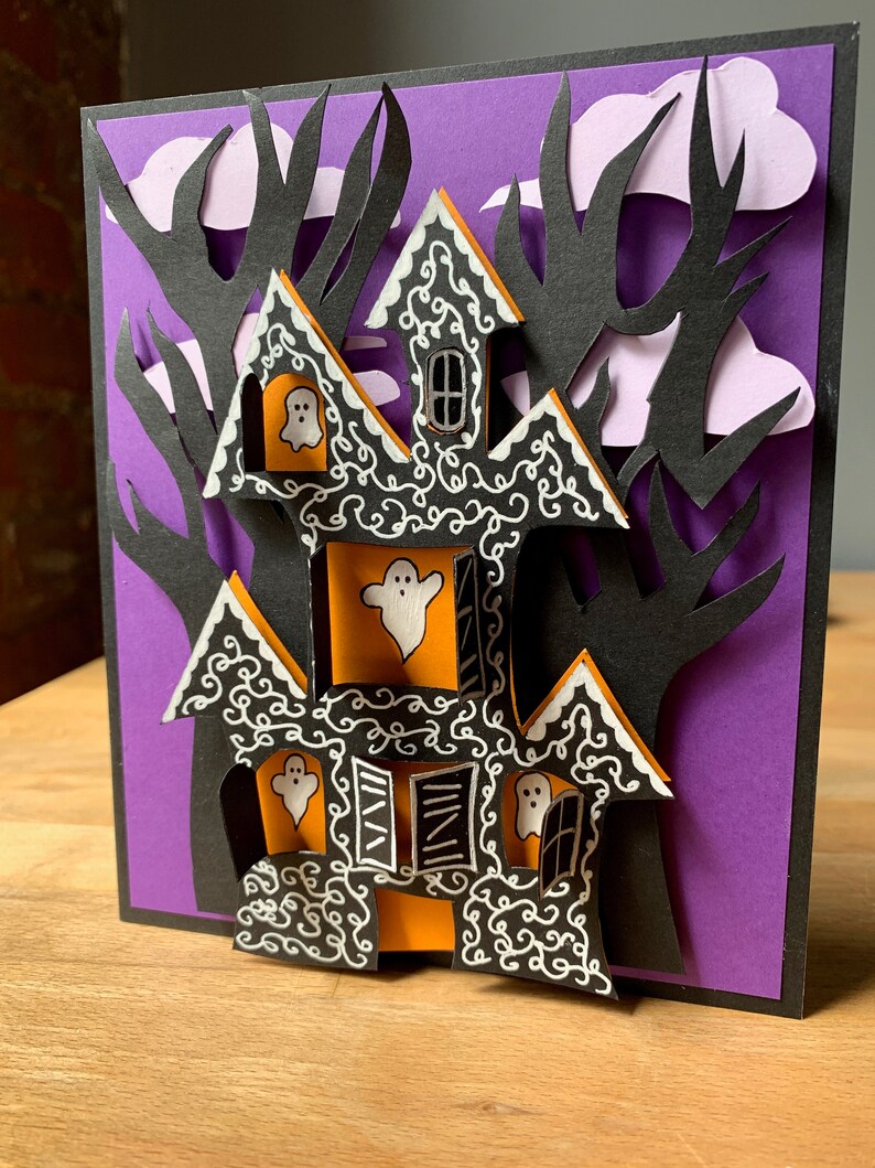 Haunted House Halloween Card - Etsy